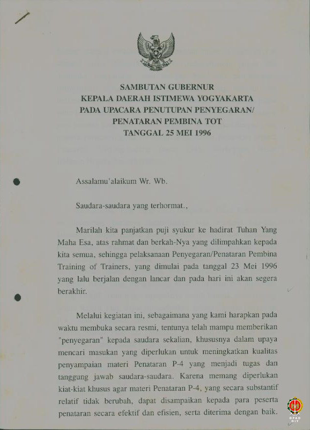 Teks sambutan Gubernur Kepala Daerah Istimewa Yogyakarta pada upacara ... Teks sambutan Gubernur Kepala Daerah Istimewa Yogyakarta pada upacara ...