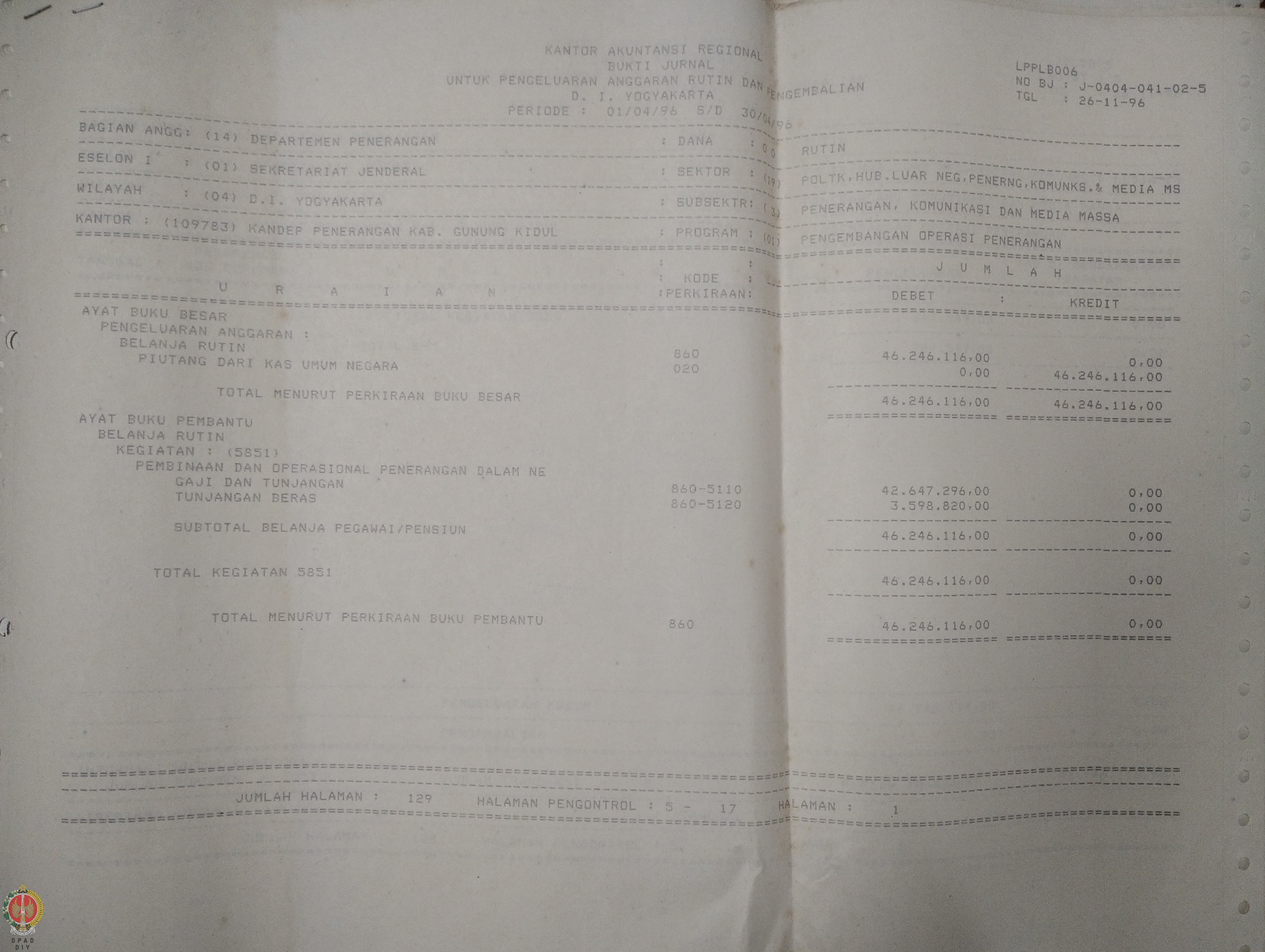 Berkas Bukti Jurnal, Daftar Transaksi dan Surat Perintah Membayar untuk ...