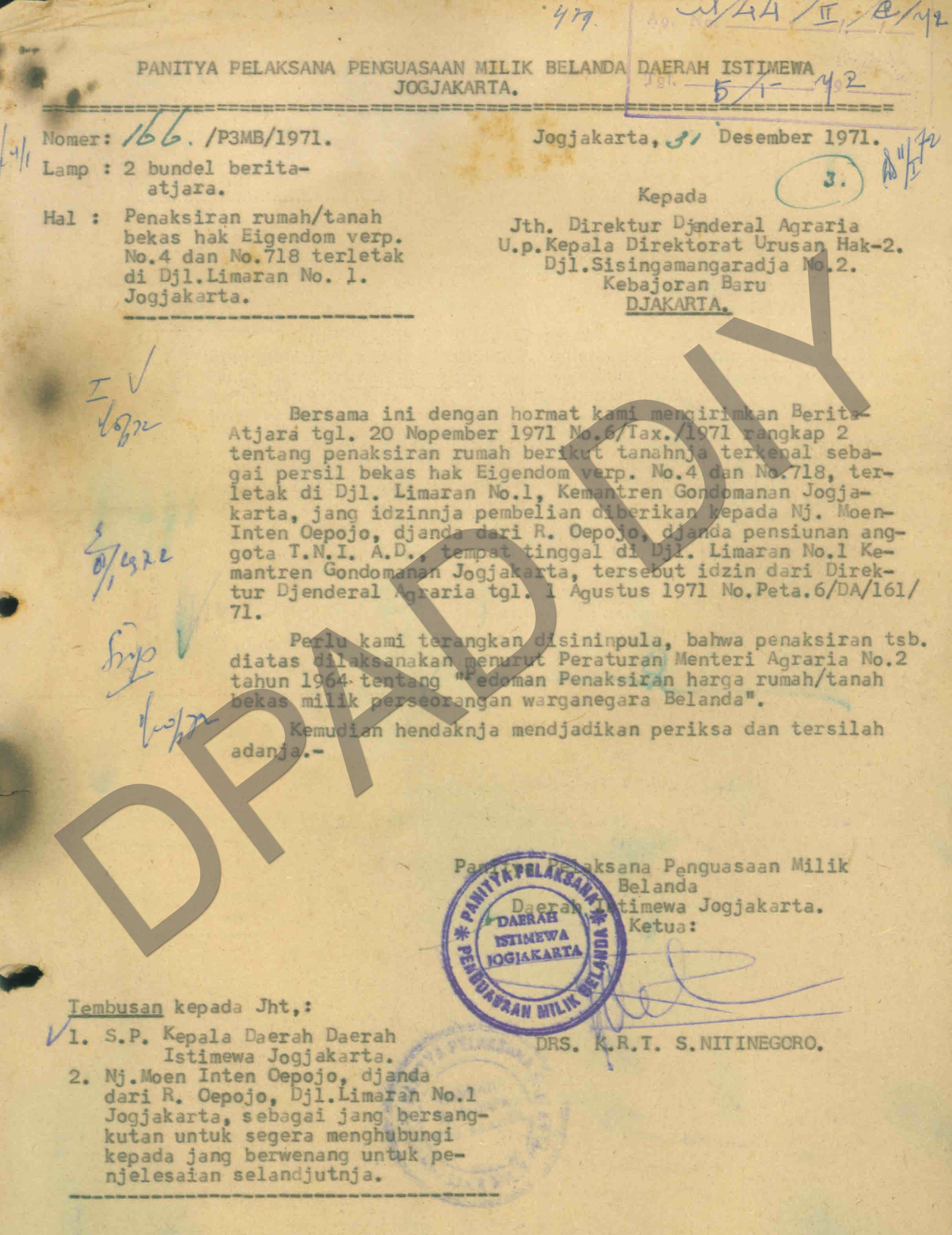 Berita Acara No. 6/Tax/1971 tentang penaksiran rumah berikut tanahnya ...
